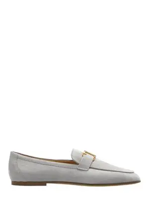 TOD’S Suede Loafers With Gold-tone Buckle - Grey