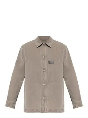 FERRAGAMO Denim Shirt With Logo Patch - Grey