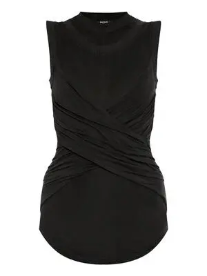 Balmain Draped Sleeveless Top - Black