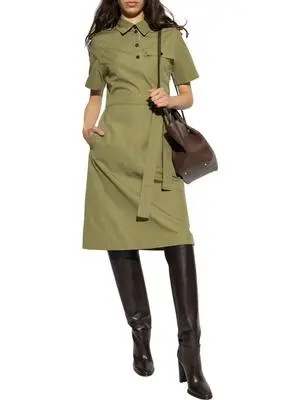 Burberry Cotton Shirt Dress With Epaulettes - Green