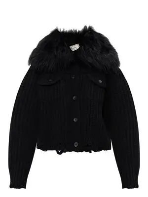 BLUMARINE Fur-Collar Wool-Cashmere Blend Cardigan