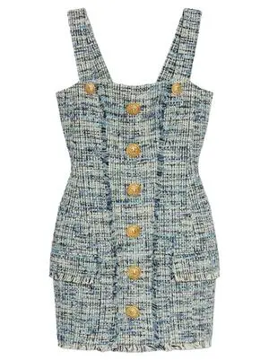 Balmain Tweed Sleeveless Dress - Blue
