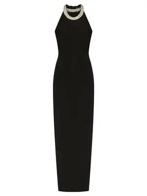 Balmain Sleek Dress With Crystal Embellished Neckline - Black