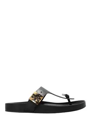 Tory Burch Leather Slides With Gold Buckle - Black