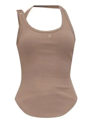 COURREGES Asymmetric Ribbed Top - Brown