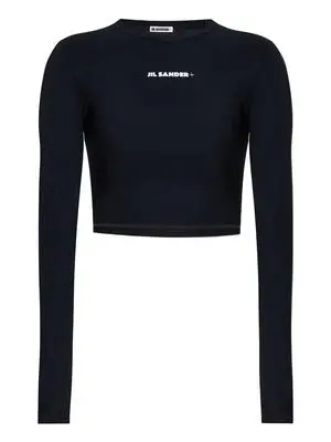 JIL SANDER Swim Top With Logo - Black