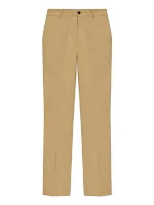 Burberry Cotton Trousers With Logo - Beige