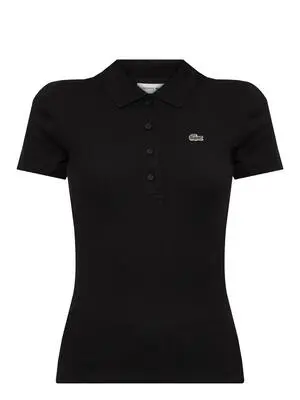 Lacoste Ribbed Polo With Logo Patch - Black