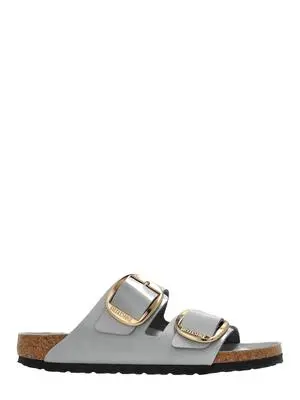 BIRKENSTOCK Arizona Big Buckle Leather Slides - Grey