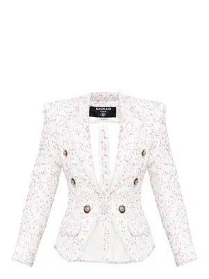Balmain Tweed Double-breasted Blazer - White