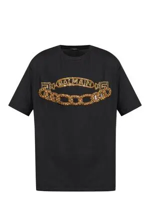 Balmain T-shirt With Shimmering Appliqués - Black