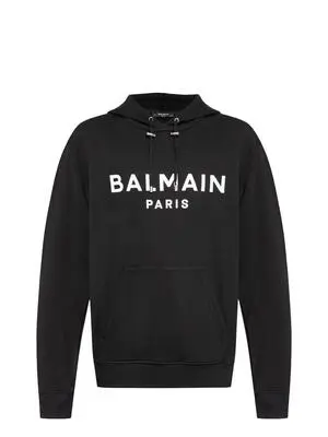 Balmain Logo Cotton Hoodie - Black