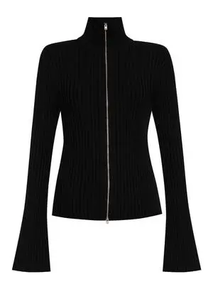 Acne Studios Ribbed High Neck Zip-up Cardigan - Black