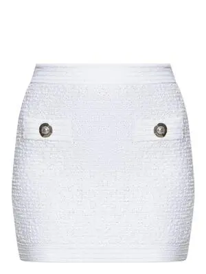 Balmain Short Tweed Skirt With Appliqués - White