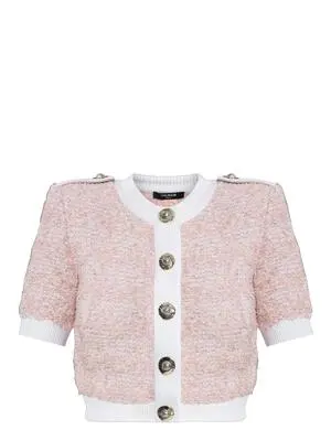 Balmain Tweed Short Sleeve Cardigan - Pink