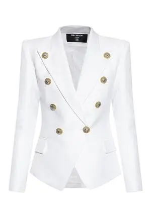 Balmain Textured Blazer With Gold Button Detail - White