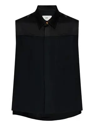 Ami Sleeveless Shirt With Gold Button Detail - Black