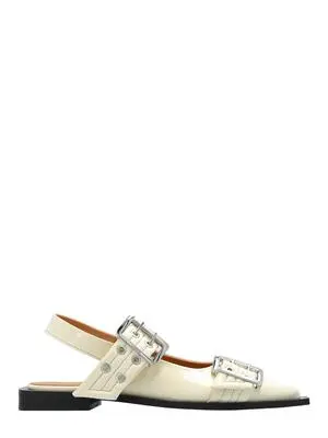 GANNI Buckle Embellished Mid-heel Mules - Cream