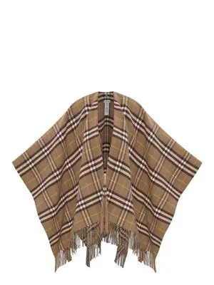 Burberry Wool And Cashmere Checked Poncho - Brown
