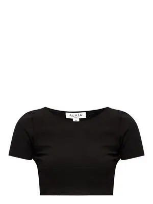 Alaïa Fitted Top With Metallic Logo - Black