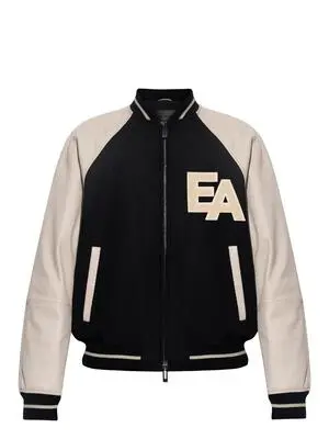 Emporio Armani Wool And Leather Bomber Jacket With "ea" Lettering - Black