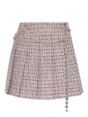 SELF-PORTRAIT Tweed Pleated Mini Skirt - Pink
