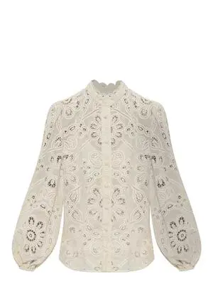 Zimmermann Lace Shirt With Stand-up Collar - Cream
