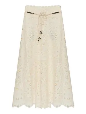 Zimmermann Openwork Lace Midi Skirt - Cream