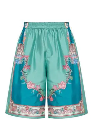 Versace Coral Theatre" Print Silk Shorts - Blue