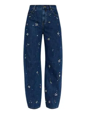 SELF-PORTRAIT Jeans With Shimmering Appliqués - Navy Blue