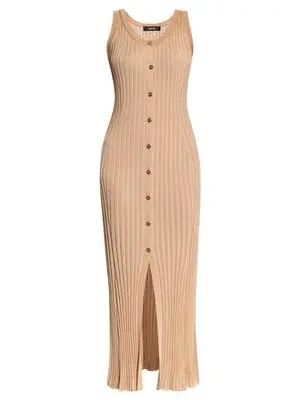 Versace Ribbed Sleeveless Midi Dress - Beige