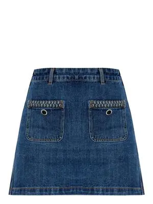 SELF-PORTRAIT Denim Mini Skirt - Navy Blue