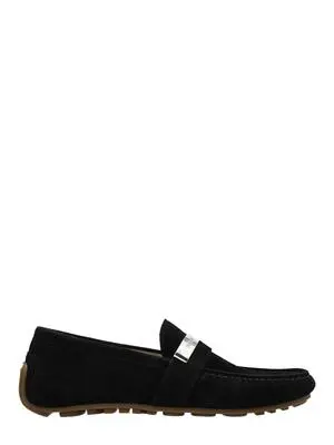 Moschino Suede Loafers With Metallic Finish - Black
