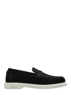 Versace Embossed Suede Loafers - Black