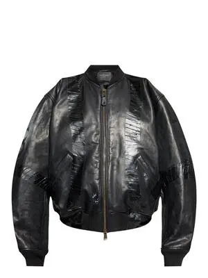 Balenciaga Leather Bomber Jacket - Black