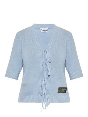 GANNI Cardigan With Ties - Light Blue