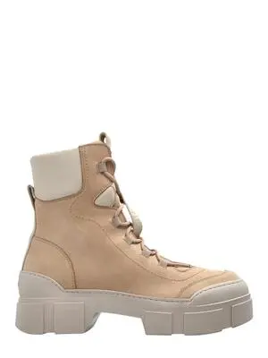 VIC MATIE Suede Ankle Boots With Geometric Platform - Beige