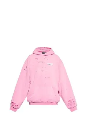 Balenciaga Cotton Hoodie With Distressed Details And Logo - Pink