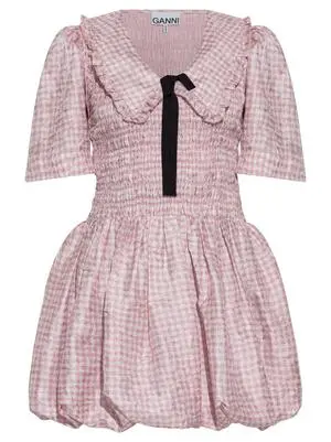 GANNI Checkered Short Dress - Pink