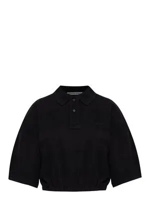 Alexander Wang Cropped Polo Shirt With Embroidered Logo - Black