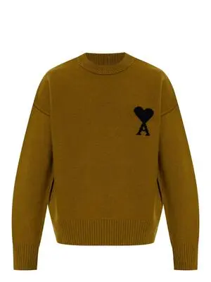 Ami Wool Sweater With Signature Emblem Green