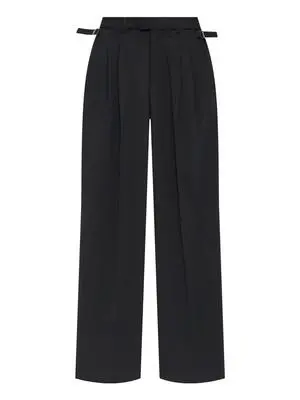 Ami Wide-leg Wool Trousers With Buckled Straps - Black