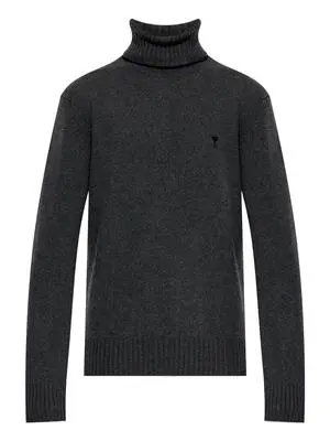 Ami Cashmere Turtleneck Sweater - Grey