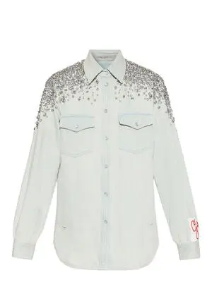 GOLDEN GOOSE Appliquéd Cotton Shirt - Light Blue