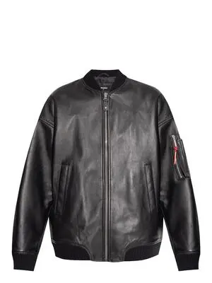 Dsquared2 Leather Bomber Jacket - Black
