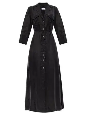 GANNI Belted Waist Maxi Dress - Black