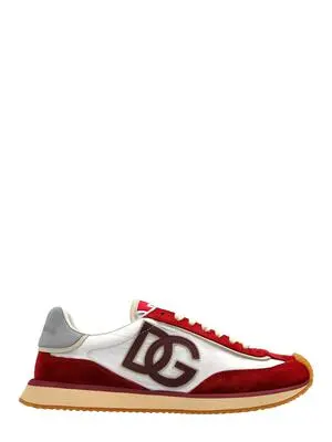Dolce & Gabbana Logo Embellished Leather And Suede Sneakers - Red
