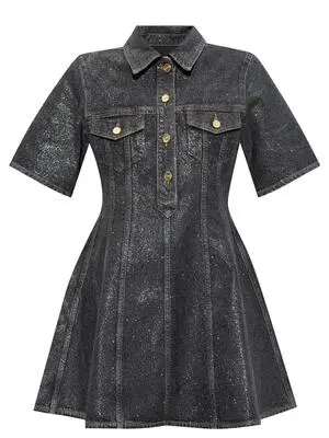 GANNI Flared Denim Dress - Black