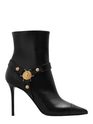 Balmain Heeled Leather Booties With Gold-tone Hardware - Black