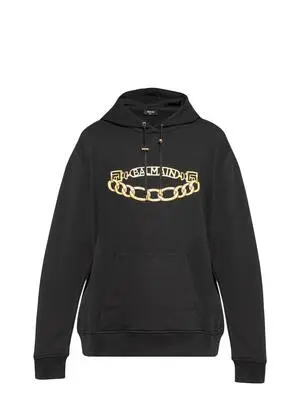 Balmain Hooded Cotton Knit Pullover With Gold Chain Motif - Black